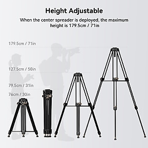 SmallRig AD-80 FreeBlazer Heavy-Duty Tripod, 71" Video Tripod with 75mm Bowl Adapter,One-Step Height Adjustment, Load up to 33lbs, Professional Tripod for DSLR, Camera, Camcorder - 4164