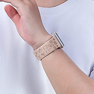 GreeSafety Engraved Sport Strap Compatible with Apple Watch Bands 38mm 40mm 41mm, Women Man Girl Cute Soft Silicone Wristband Replacement Series 7 6 5 4 3 2 1 SE (Pink Sand, 38/40/41mm)