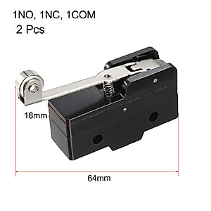 uxcell 2PCS Z-15GW2-B 1NO + 1NC Long Hinge Roller Lever Micro Action Switches