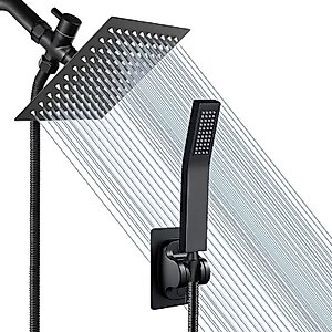 Rain Shower Head with Handheld Spray, 6'' Matte Black Shower Head with 78'' hose, High Pressure Hand Head Shower Heads, Anti-leak Rainfall Shower Head with Holder(Square, All Metal)