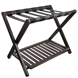 Purbambo Luggage Rack, Bamboo Folding Luggage Rack Suitcase Stand with Storage Shelf for Home Bedroom Guest Room - Brown