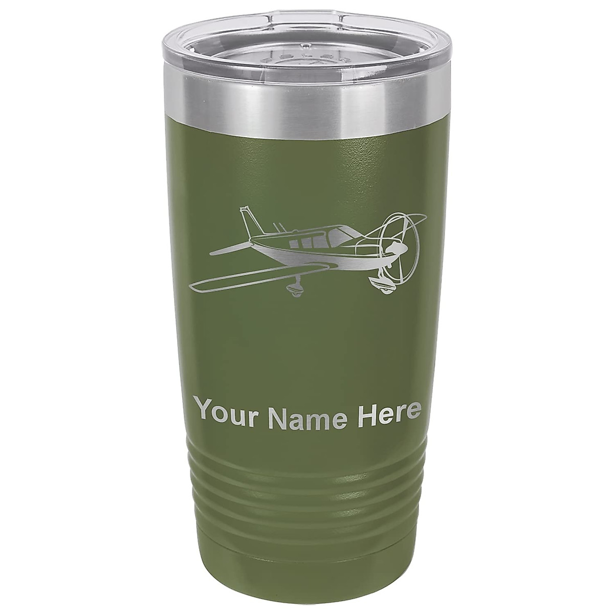 LaserGram 20oz Vacuum Insulated Tumbler Mug, Low Wing Airplane, Personalized Engraving Included (Camo Green)