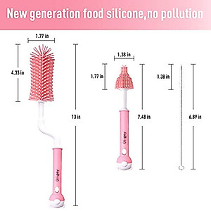 Oligey Silicone Baby Bottle Nipple Straw Brush Set,Upgrade Rubber Cleaning Washer Kit for Infant Pacifier Teat Nozzle,New Generation Silica Cleaner Combo with Long Handle,Kid Feeding Safe Easy Cleanup
