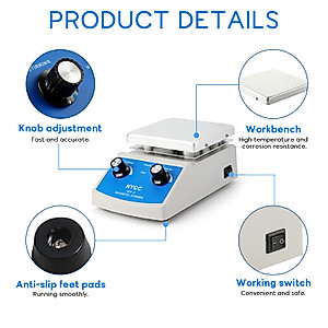 HYCC Magnetic Stirrer Hot Plate Max 716°F, 100-2000RPM Hot Plate with Magnetic Stirrer, 2000mL Magnetic Hotplate Stirrer, Magnetic Stirrer w/Magnetic Stir Bar