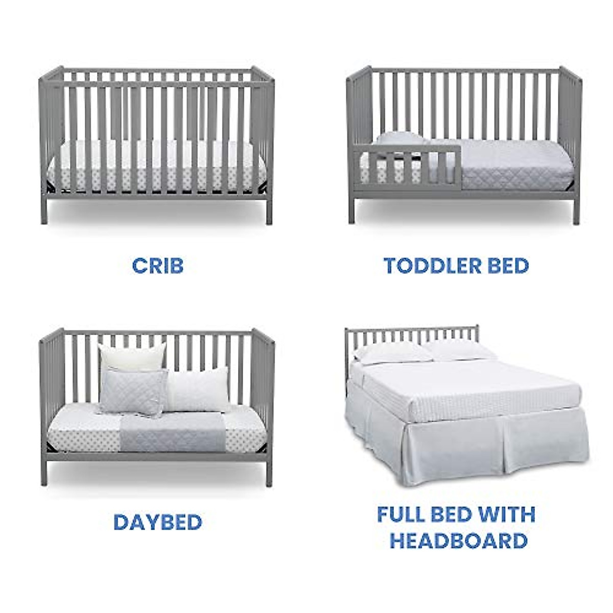 Delta Children Heartland 4-in-1 Convertible Crib, Grey + Delta Children Twinkle Galaxy Dual Sided Recycled Fiber Core Crib and Toddler Mattress (Bundle)