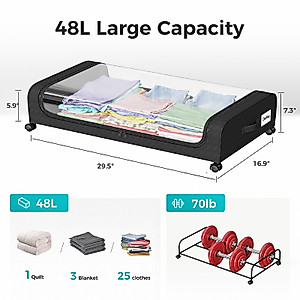 oylik 2 Pack Under Bed Storage with Wheels, Under Bed Shoe Storage Larger Capacity with PVC Clear Window & Label, Under the Bed Storage Containers for Shoe Clothes Toy Book(Black)
