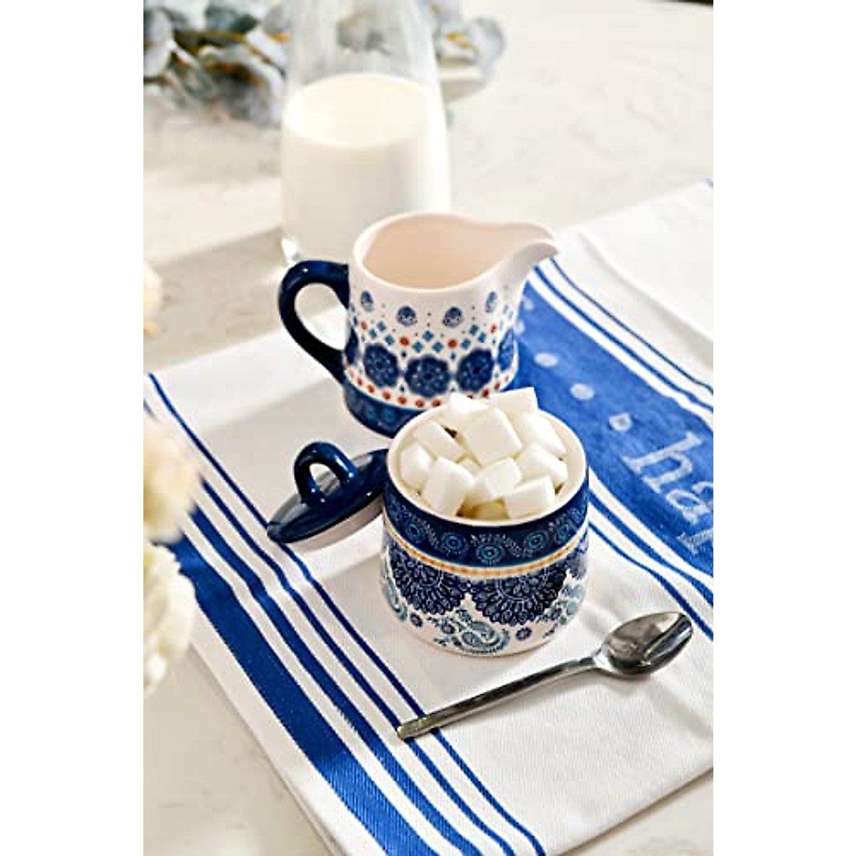 Bico Blue Talavera Ceramic Sugar and Cream Set, Dishwasher Safe