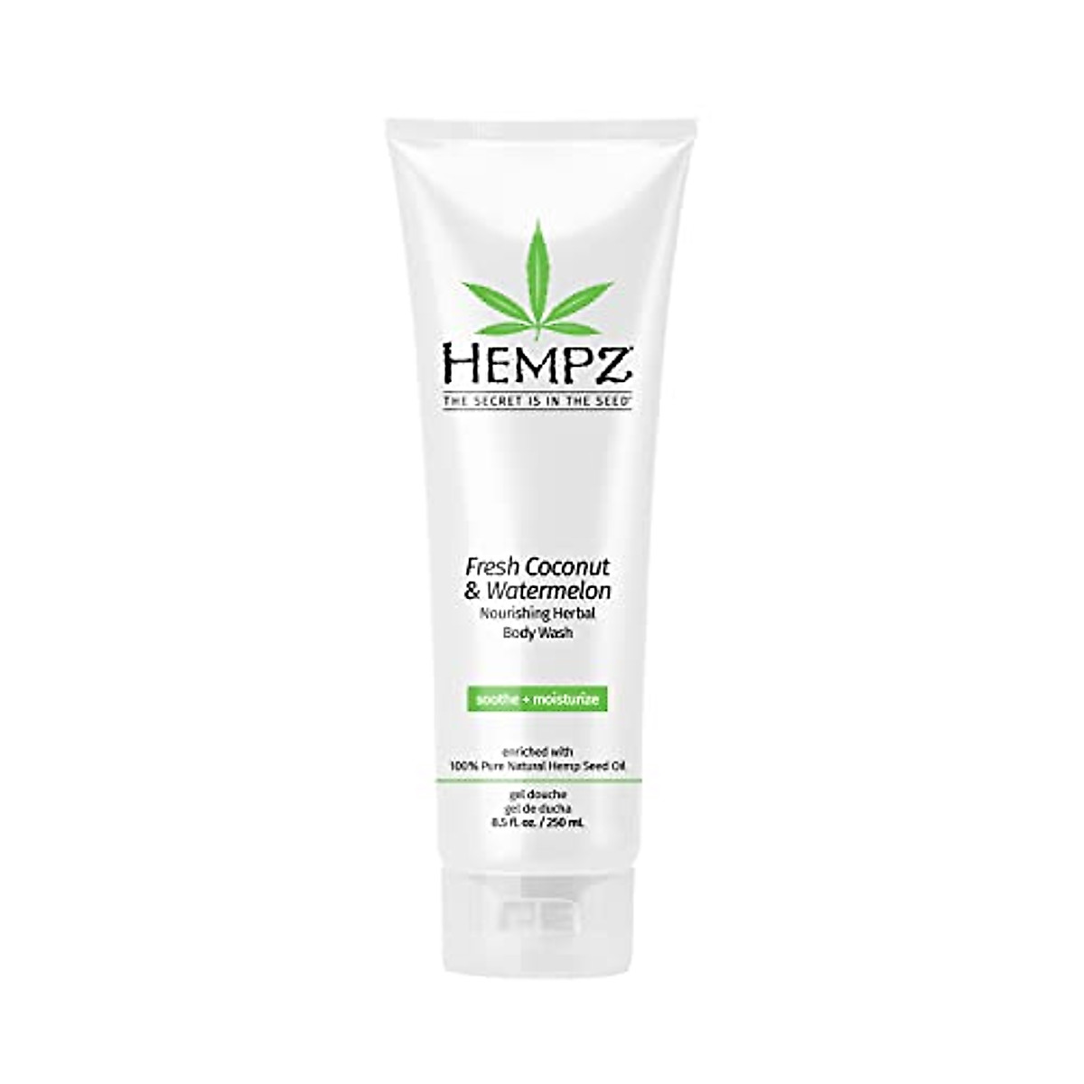 Hempz Fresh Coconut and Watermelon Nourishing Herbal Body Wash, 8.5 oz.- Scented Shower Gel, Bath Soap with Anti-Aging Serum for Youthful Skin - Fragranced Shower Cream with Chamomile - Vegan