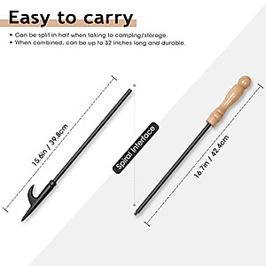 26" Fireplace Fire Pit Tongs & 32" Fire Pit Poker, Fireplace Wood Stove Firewood Tongs, Black Heavy Duty Wrought Iron Log Grabber Fire Pit Tools for Campfire, Fireplace, Bonfires, Indoor&Outdoor Use