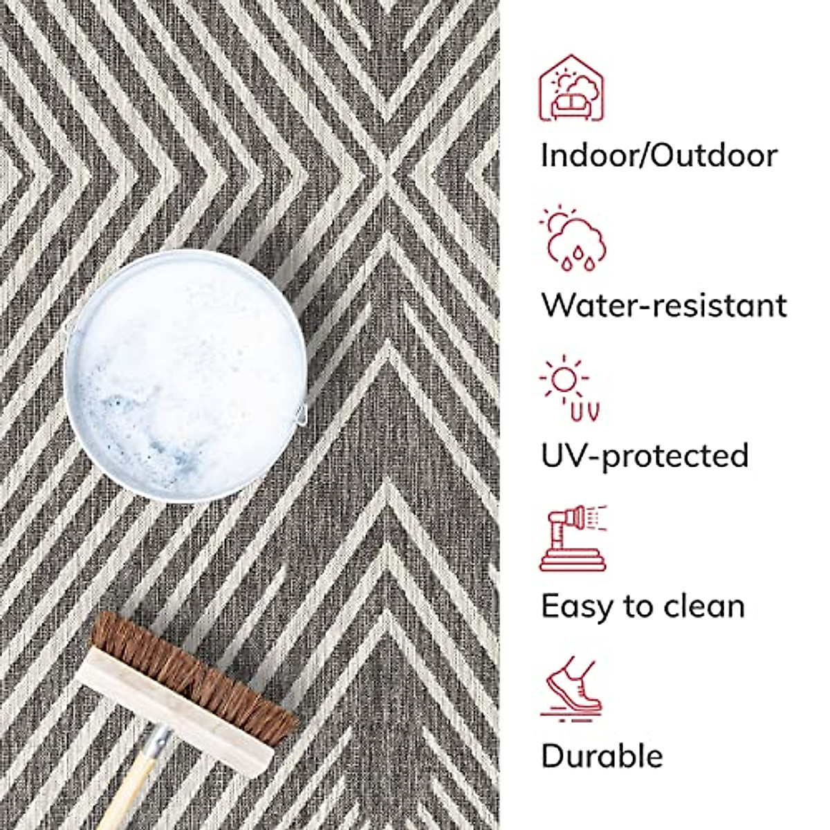 Well Woven Kesia Black Indoor/Outdoor Flat Weave Pile Chevron Stripes Geometric Pattern Area Rug 8x10 (7'10" x 9'10")