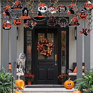 KIMOBER 36PCS Halloween Hanging Swirls Decorations,Black Orange Double Sided Swirl Hanging Decor for Halloween Trick or Treat Party Decoracion