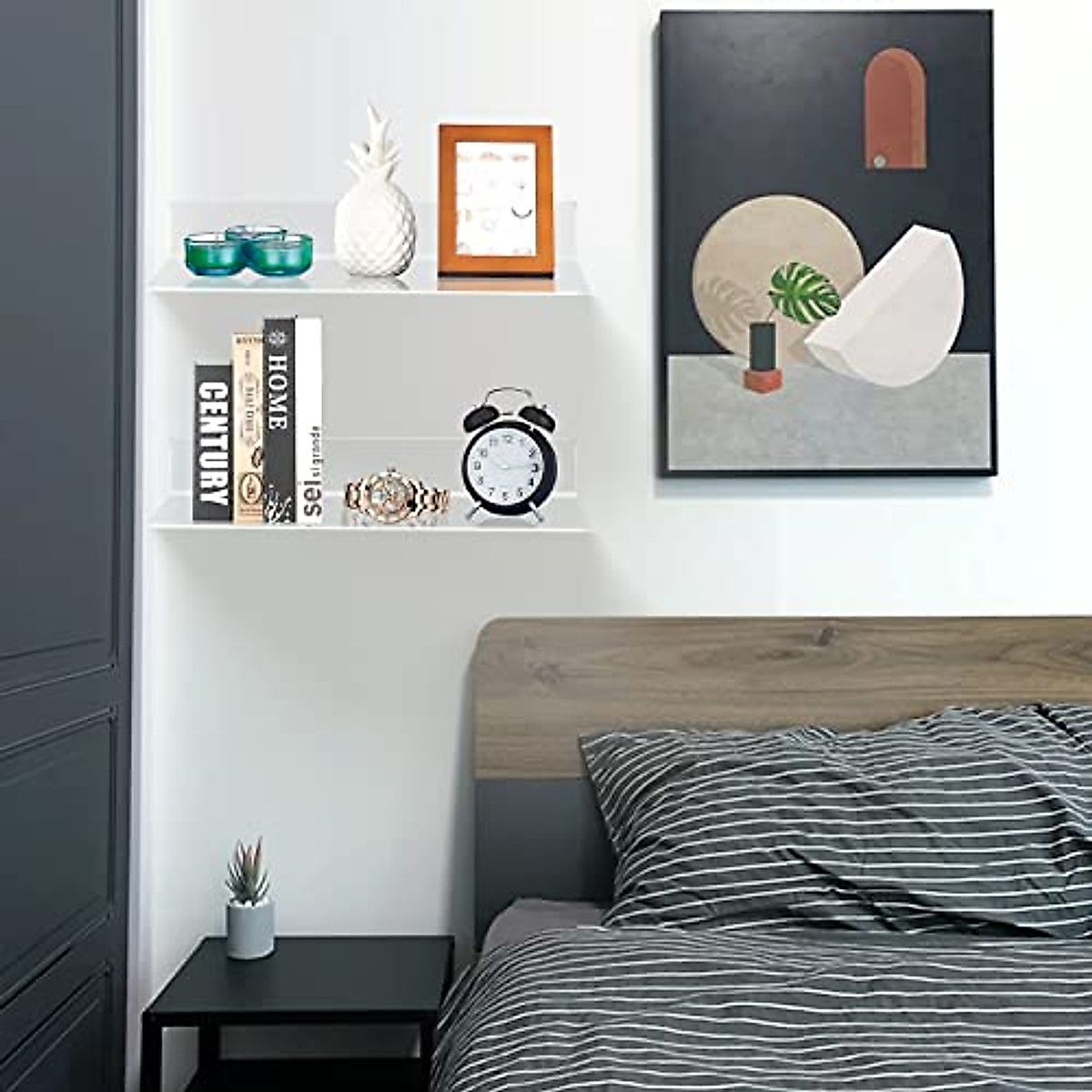 Bolidery 4 Pack Acrylic Floating Shelves, 9" Small Wall Shelf for Storage & Decoration, Adhesive Wall Mounted Shelf for Bedroom,Living Room,Bathroom