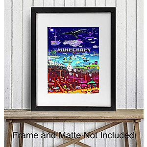 Minecraft Poster - 8x10 Minecraft Wall Decor - Minecraft Party Decorations - Cool Unique Gift for Boys, Men, Gamer, Video Game, Arcade Games, Xbox, Nintendo, Gaming Fan - Game Room Decor