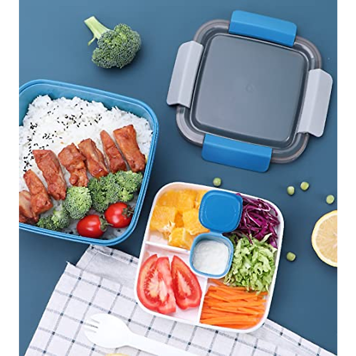 Cezoyx 3 Pack Salad Lunch Container To Go, 52 Oz Reusable Salad Bowl with 3 Compartment, Salad Dressings Container for Salad Toppings, Fruit, Lunch