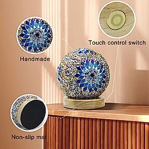 hanvate Turkish Style Handmade Night Light with Wooden BaseTurkish Table lamp with Infinitely Adjustable Brightness and USB Charging-fornightlight,Kids Room and Adult Room Bedroom Bedside Lamps