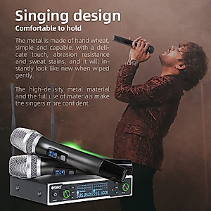 D Debra Audio R202 UHF Wireless Handheld Microphone System, 2x100 Channels Metal Dual Professional Cordless Dynamic Mic for Home Karaoke DJ Meeting Party Church, 320FT