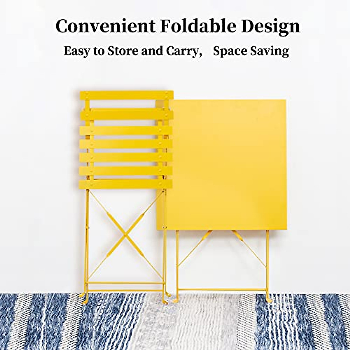 SUMETURE 3Pcs Patio Bistro Set, Folding Outdoor Patio Furniture Sets,1 Folding Patio Table and 2 Chairs Indoor and Outdoor for Patio, Yard, Garden(Yellow)