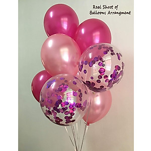 Confetti Balloons Hot Pink - Metallic Dark Pink Balloons for Girls Birthday Fushia Bridal Baby Shower Party Decorations 12inch 50Packs