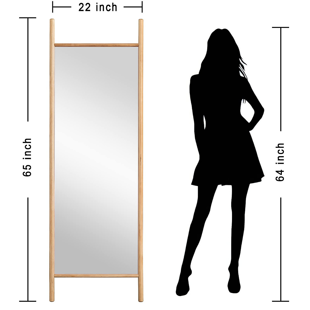 PexFix Full Length Mirror Wood 65"x22", Wooden-Ladder Floor Dressing Mirror with Full Size in Bedroom, Living Room and Shopping Mall