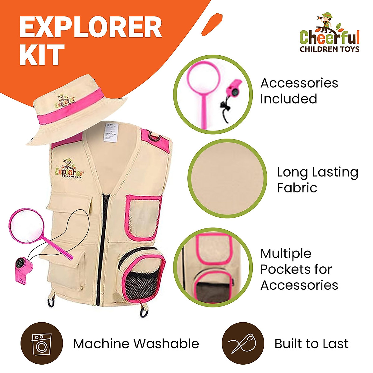 Cheerful Children Toys Girls Dress Up Clothes for Play - 16 Pcs 3 Costume Set - Kids' Dress Up & Pretend Play - Little Girls 3-7 Years - Gardener, Explorer, Doctor Costume Set