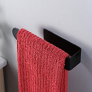 Taozun Hand Towel Holder/Hand Towel Bar - Black Towel Rack with 4 Pack Self Adhesive Hooks for Bathroom Wall Kitchen, Towel Holder Set Stick on Wall
