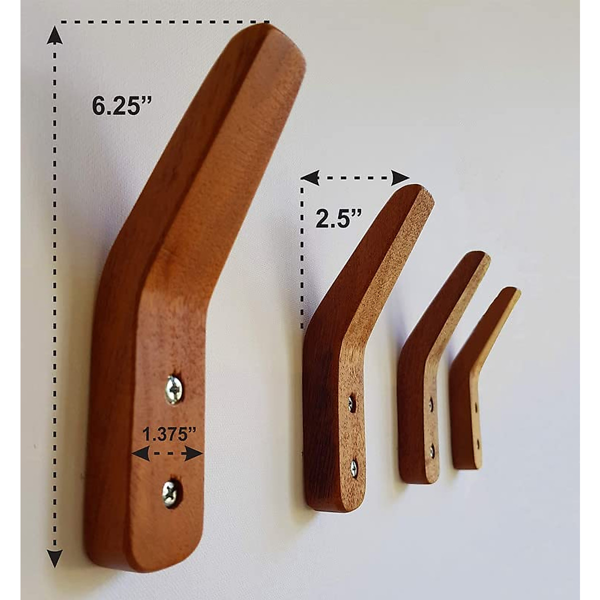 WRIGHTMART Wood Wall Coat Hook, Set of 4, Heavy Duty Hanger, Handmade of Mahogany, for Entryway, Hallway. Bathroom, Kitchen, Home Organizer for Towels, Hats, Cloths (Natural)