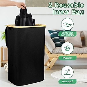 BEAUTIFABLE Recycling Bin for Kitchen, 26 Gallon Indoor Large Recycle Bin with Lid and 2 Removeable Reusable Inner Bag Collecting Bottle Can Waste Plastice （Black