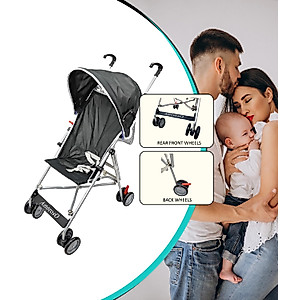AmorosO Single Umbrella Stroller for Toddler, Travel Stroller for Babies - Sunlight and Light Rain Protection - Baby Stroller with Four EVA Wheels - Travel-Ready Stroller - Round Canopy (Black/White)