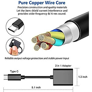 USB C to 3.5mm Headphone and Charger Adapter, 2 in 1 USB C to Aux Jack with 60W PD Fast Charger Dongle Fit with Galaxy S23 S22 Ultra/S21 Ultra/S20/S20+ Ultra, Note 20/10,Pixel 7 6 5 4XL 3 2,iPad Pro