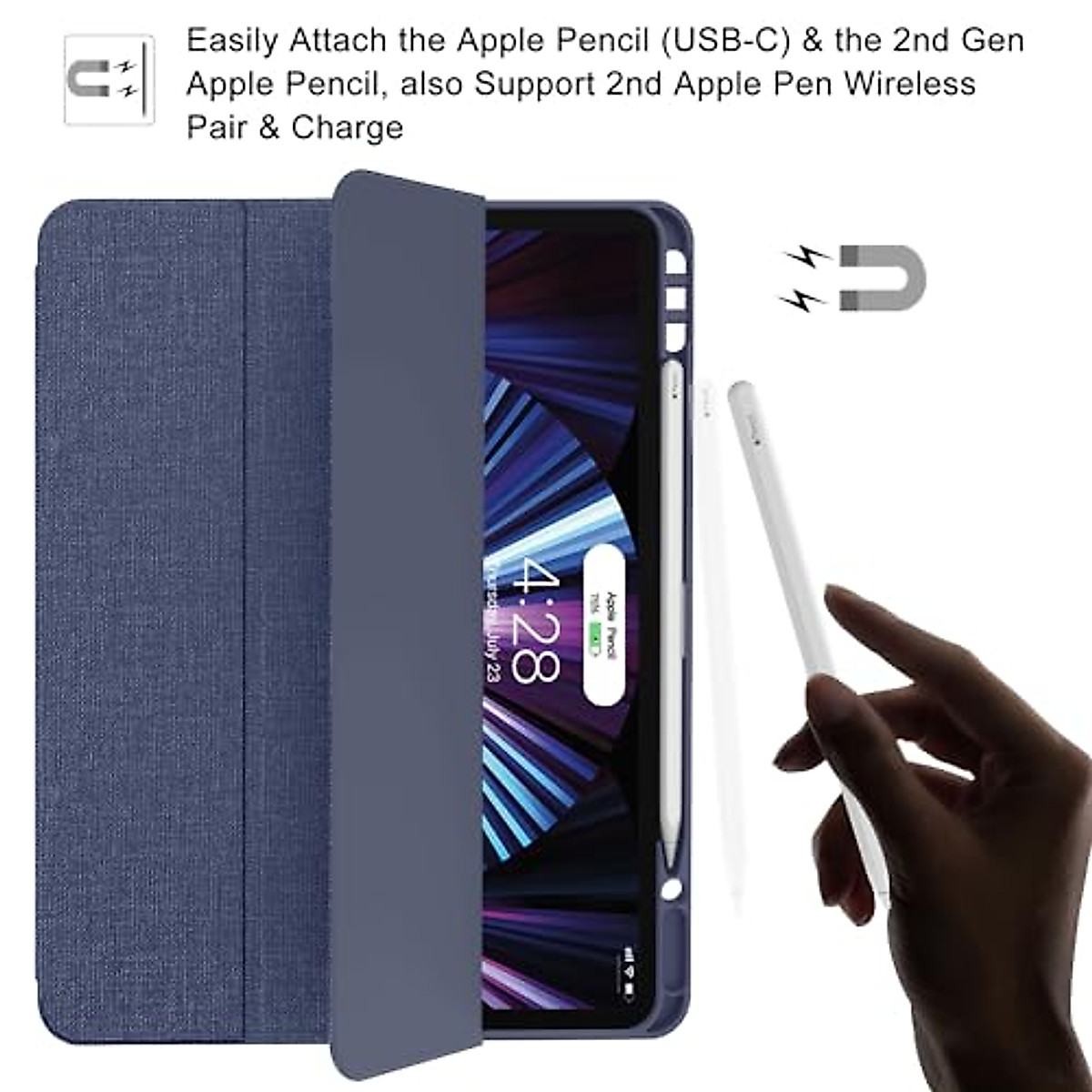 Soke Case for iPad Air 13 Inch M3/M2（2025/2024 & iPad Pro 12.9 Inch 6th/5th (2022/2021) with Pencil Holder - [Full Body Protection + Auto Wake/Sleep],Soft TPU Back Cover, DarkBlue