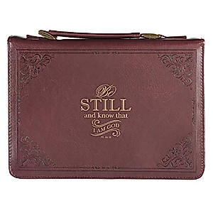 Christian Art Gifts Men's Classic Bible Cover Be Still and Know Psalm 46:10, Brown/Gold Faux Leather, Medium