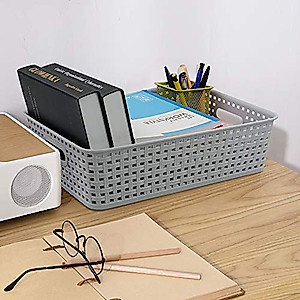 Dehouse Rectangular Plastic Storage Baskets Tray, Grey, Set of 4