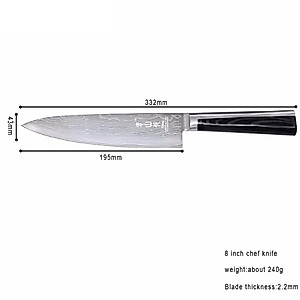 XYJ Japanese Damascus Chef Knife With G10 Handle,Vegetable Cooking Knives,Damascus Steel Kitchen Knife,Meat Cleaver Butcher Knives,Culinary Slicer (8 Inch)