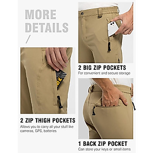 TBMPOY Men's Windproof Waterproof Athletic Pants for Outdoor Work Hiking Breathable Pants Thin Khaki M