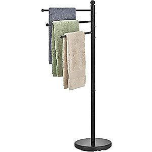 MyGift 40 Inch Freestanding Matte Black Towel Rack for Bathroom with 3 Swivel Bar Arms, Hanging Towel Holder Drying Rack
