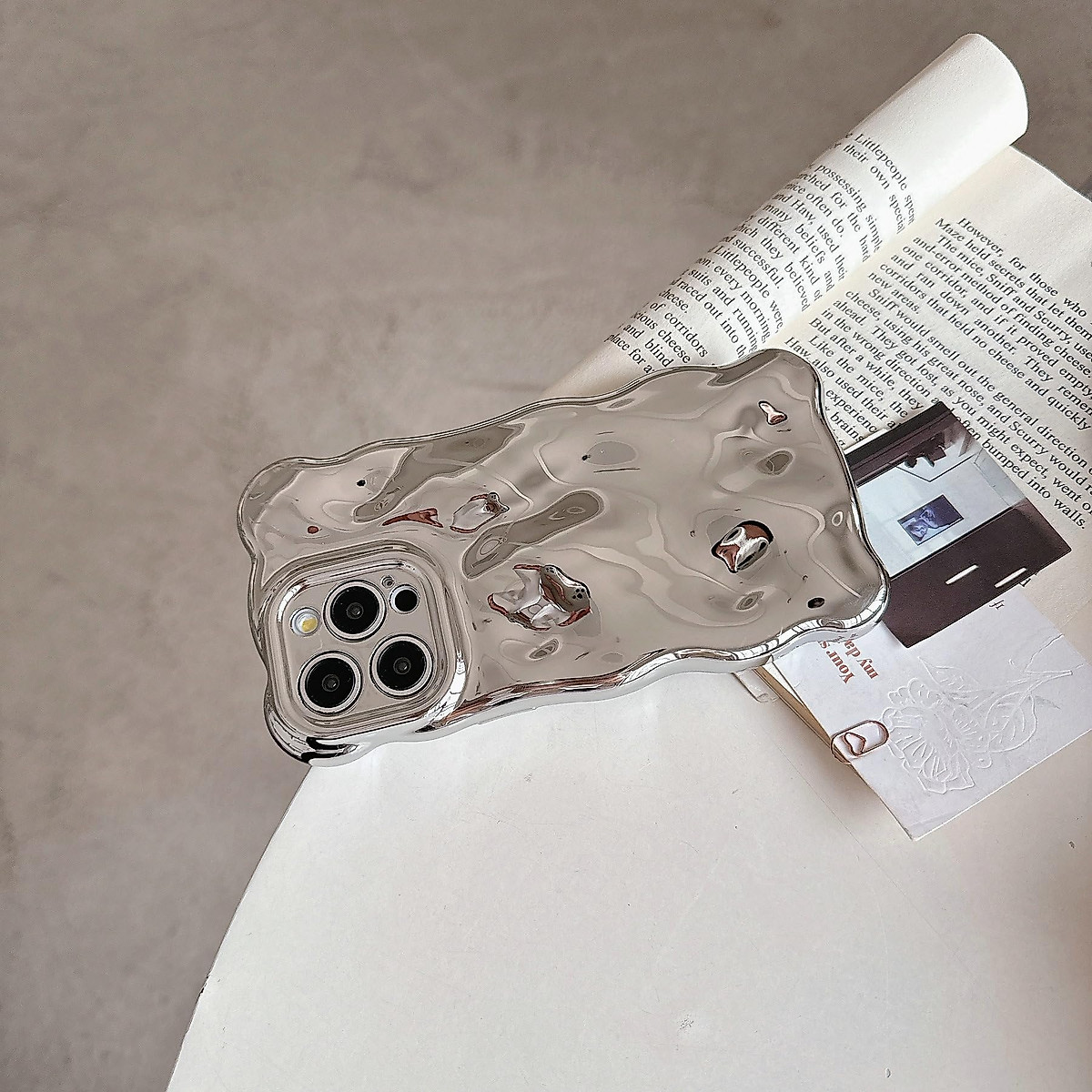 JANDM Case for iPhone 14 Pro Max,3D Wave Bubble Shape Ripple Chrome Pattern Soft Non-Yellowing Bumper Case Glitter Shiny Camera Shockproof Women Girls Cover Case for iPhone 14 Pro Max -Silver