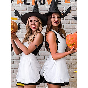 Newcotte Maid Aprons Colonial Aprons Adjustable Bib White Retro Ruffle Apron renaissance french maid apron colonial costume girls apron Kitchen Cooking Baking Cleaning Maid Costume(White)