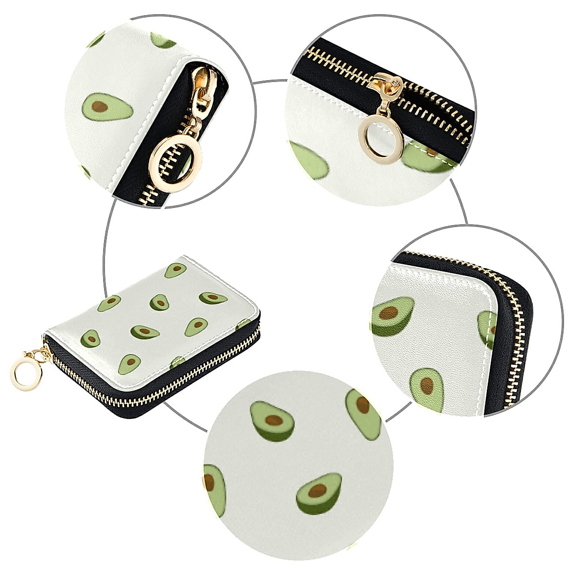 Seamless Green Avocado with Brown Seed Background Credit Card Coin wallet, Key Change Organizer Zipper Purse Compact Clutch Pouch Pocket, RFID Blocking Women Leather Card Holder