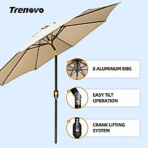 Trenovo 9 FT Outdoor Patio Umbrella -2023 Pro-Series Ultra Durable Table Umbrella with Push Button Tilt and Crank, Updated UV Protection Tech & 8 Reinforced Ribs, Waterproof Market Umbrella for Garden, Lawn, Deck, Backyard, Pool (Tan)