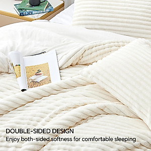 BEDELITE Fleece Queen Comforter Set -Super Soft & Warm Fluffy White Bedding, Luxury Fuzzy Heavy Bed Set for Winter with 2 Pillow Cases