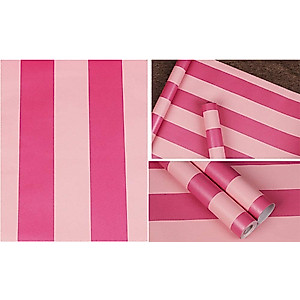 Self Adhesive Vinyl Red Pink Stripe Peel and Stick Wallpaper for Walls Kids Girls Nursery Bedroom 17.7x117 Inches