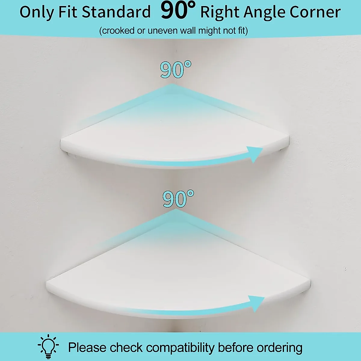 Corner Shelf, White Solid Oak Wood Floating Corner Shelves Wall Mount Round End Floating Speaker Shelf for Small Plant Photo Frame (White, 10in)