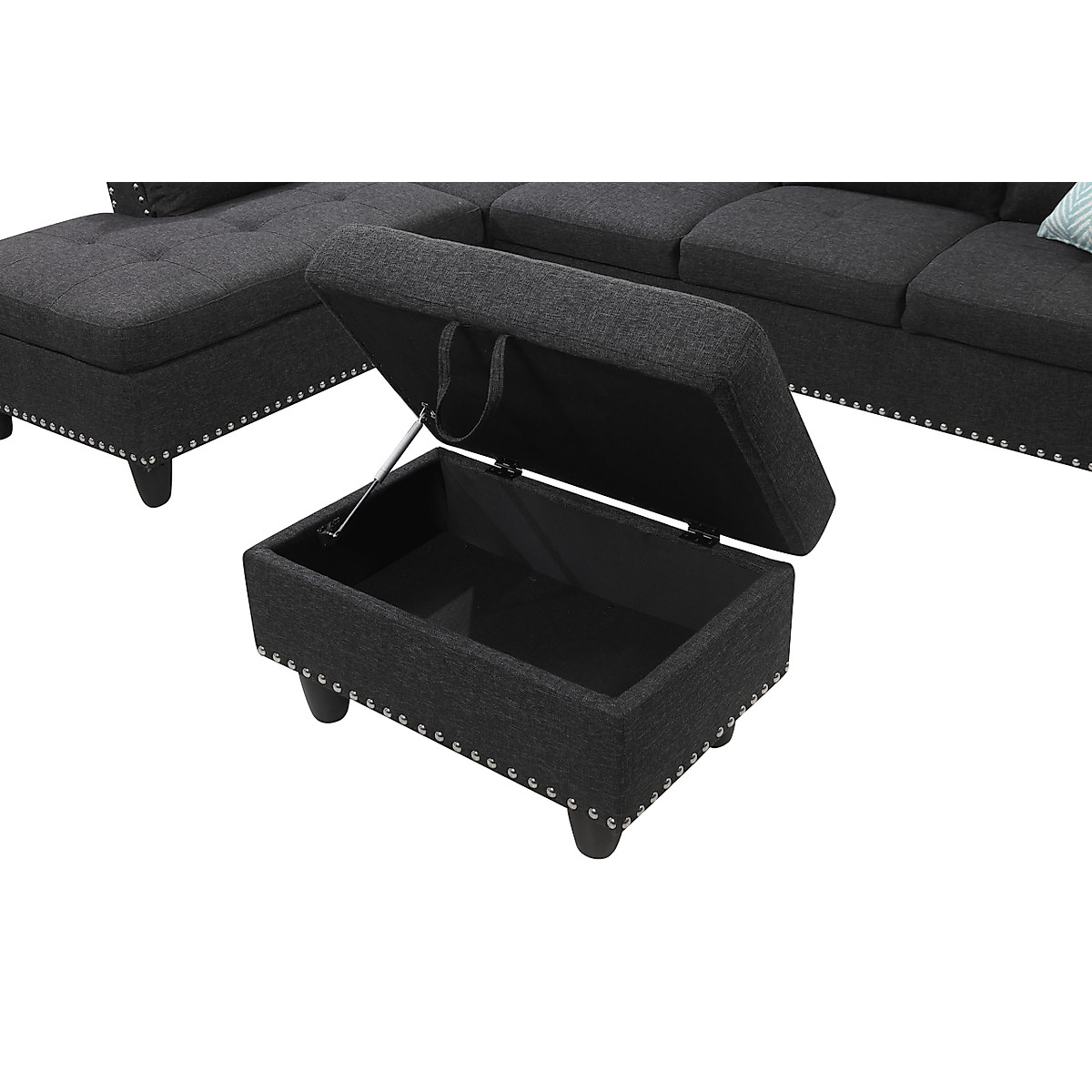 NicBex Sectional Couches for Living Room Modern Wide Left Hand Facing Sofa & Chaise with Ottoman Sectional Couch Comfy Couches for Living Room, Apartment, Charcoal Grey
