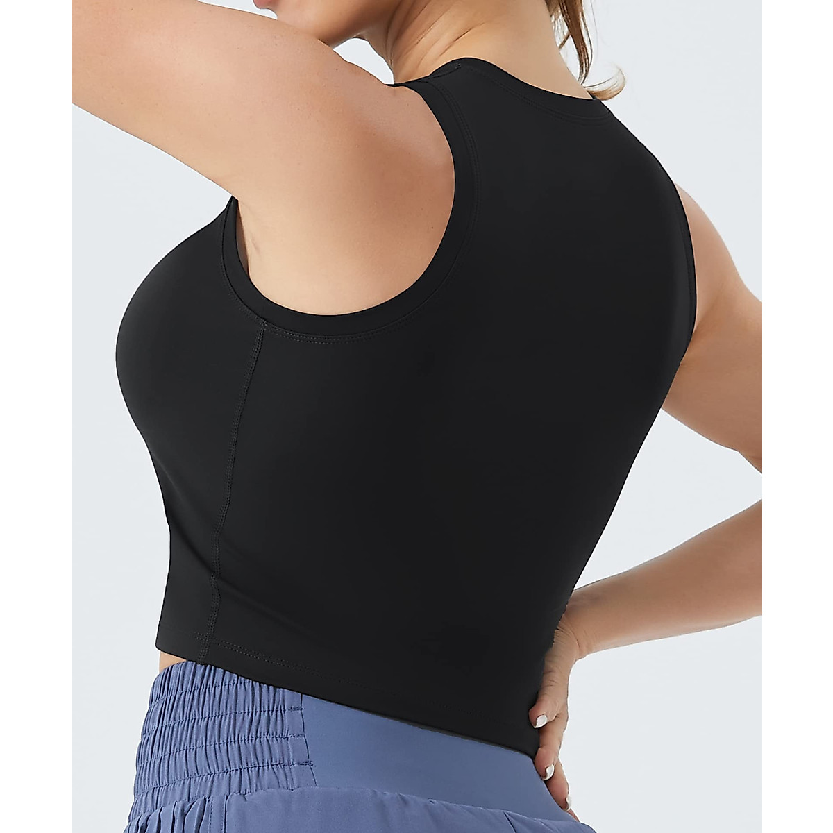 THE GYM PEOPLE Women's Workout Crop Tops Sleeveless Yoga Running Shirts Athletic Tank Top No Padding Black