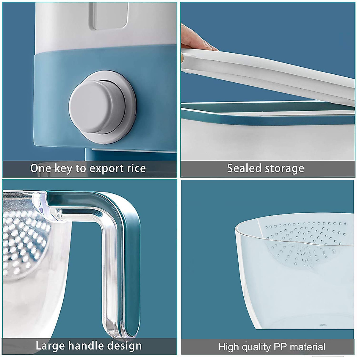 Kitchen Rice Storage Containers - 26Lbs Large Airtight Rice Bucket Grain Storage Bin Cereal Dispenser Container with Measuring Cup -Keep Dry Fresh and Insect Free (Free Silicone Whisk)