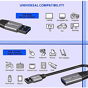 MutecPower Flat 10 Feet USB 3.0 Male to Female Cable Ultra Thin USB Active Repeater Extension Cord - Black 3m – Compatible with Laptops, Hard Drives, Xbox, PS4, VR, Printers, Oculus Rift