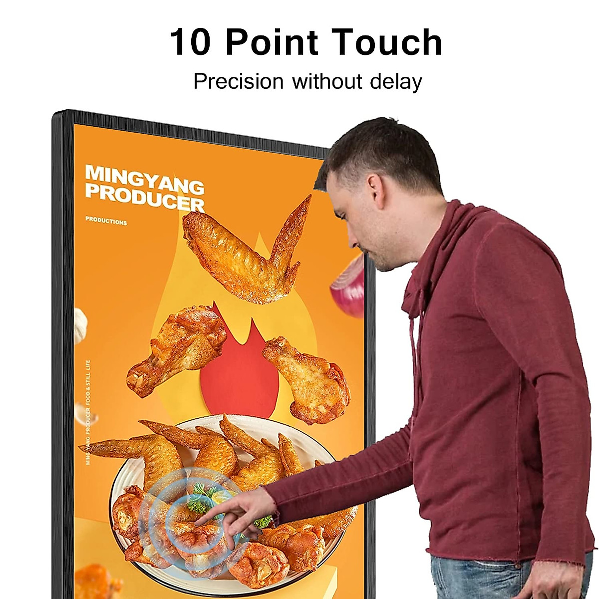 JYXOIHUB Digital Signage Displays 43 Inch Touch HD Screen Interactive Smart Board Movable Type Signage Display AD Media Player for Commercial Restaurant Display and Broadcast（Only Displays Board）