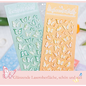 Scrapbook Stickers 24 Sheets Self-Adhesive Deco Stickers,Colorful Butterfly Scrapbooking Sticker,Shiny Korean Stickers Waterproof Journal Stickers for Postcard Photo Planner Diary Card Decoration