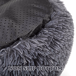 otoez Kitten Puppy Anti-Anxiety Plush Pet Calming Donut Bed With Non-Slip Waterproof Bottom, Washable Small Round Dog Cat Bed (19.7", Dark Grey)