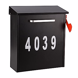 Black Wall Mount Mailbox - Large Capacity Security Wall Mailbox - Waterproof Iron Vertical Drop Mail Box Outdoor